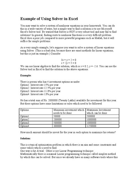 Pdf Linear Programming Through Solver Tool In Excel Dokumentips