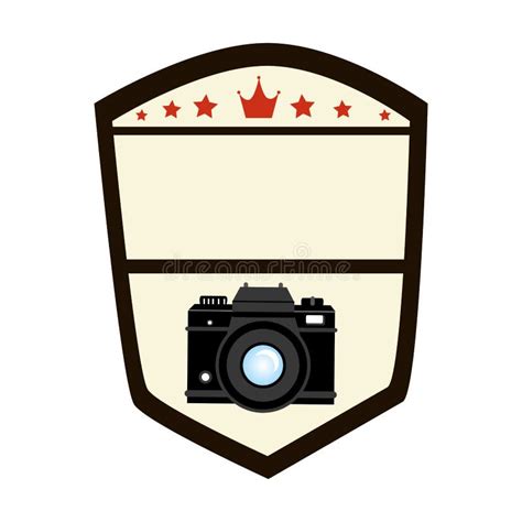 Emblem Shape Shield With Analog Camera Stock Vector Illustration Of
