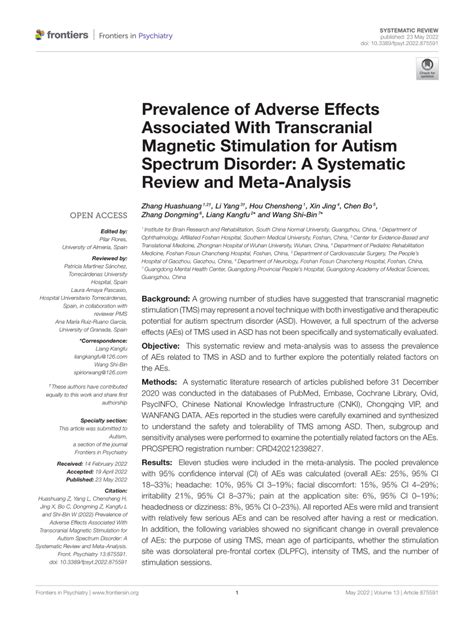 Pdf Prevalence Of Adverse Effects Associated With Transcranial Magnetic Stimulation For Autism