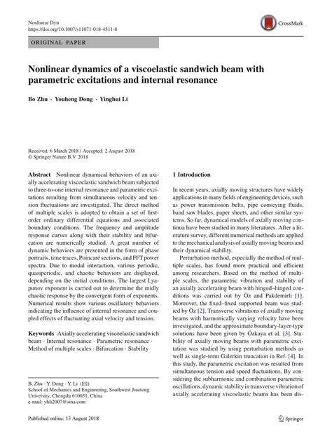 Pdf Nonlinear Dynamics Of A Viscoelastic Sandwich Beam With Parametric Excitations And