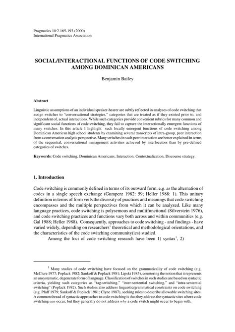 pdf social interactional functions of code switching among dominican