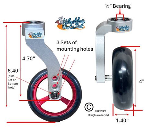 Single Sided Aluminum Caster Fork Silver Assembly With 5x1 40 Red Wheel Set Of 2