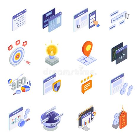 Isometric Seo Icon Set Stock Vector Illustration Of Profit 281209721
