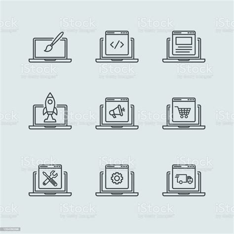 Computer Programming Icons Set Programmer Developer Stock Line Icon