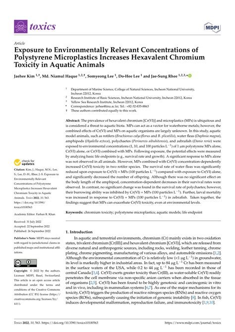 Pdf Exposure To Environmentally Relevant Concentrations Of Polystyrene Microplastics Increases