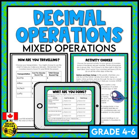 Decimal Operations Activity Monster Field Trip Paper And Digital Brainninjas