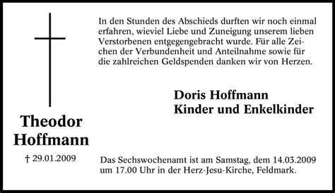 Traueranzeigen Von Theodor Hoffmann Trauer In Nrw De