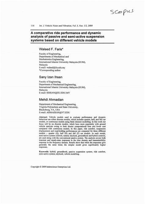 Pdf A Comparative Ride Performance And Dynamic Analysis Of Passive