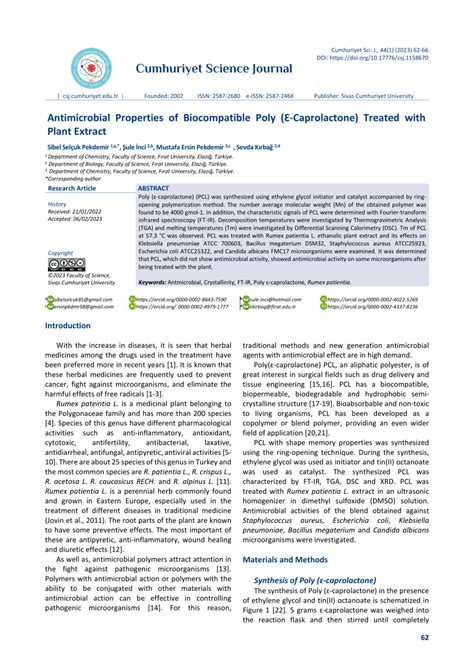 Pdf Antimicrobial Properties Of Biocompatible Poly Ɛ Caprolactone Treated With Plant Extract