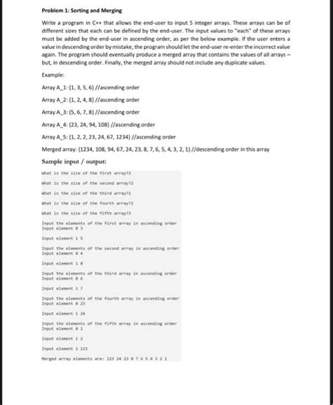 Solved Problem 1 Sorting And Merging Write A Program In C