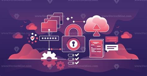 Data Security And File Upload To Cloud With Network Lock Outline Concept Vectormine