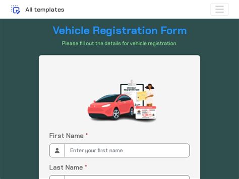 vehicle registration form template formnx