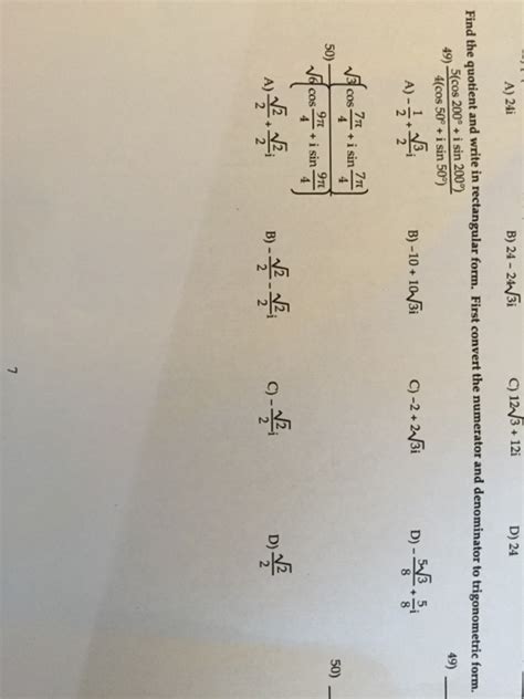 solved find the quotient and write in rectangular form