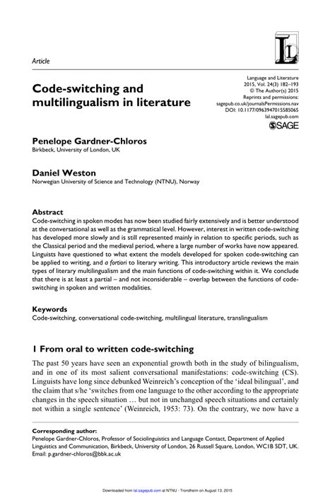 pdf code switching and multilingualism in literature