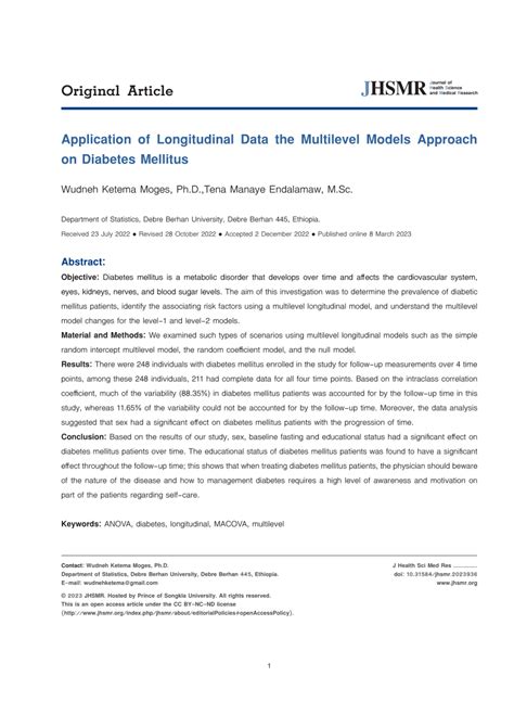 Pdf Application Of Longitudinal Data The Multilevel Models Approach