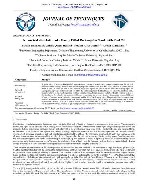 Pdf Numerical Simulation Of A Partly Filled Rectangular Tank With