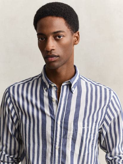 Shop Gant Men Blue Striped Regular Fit Pure Cotton Shirt Online