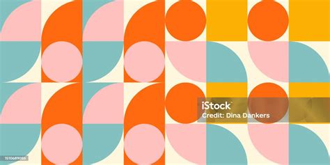 복고풍 기하학적 미학 바우 하우스 는 원 사각형 반원과 같은 추상적 인 간단한 모양으로 벡터 배경에서 영감을 얻었습니다 향수를 불러일으키는 파스텔 색상 Brutalism에