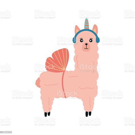 귀여운 라마 알파카 유니콘 벡터 그래픽 디자인 보육원 디자인 포스터 인사말 카드 또는 로고를위한 라마 캐릭터 일러스트 레이 션