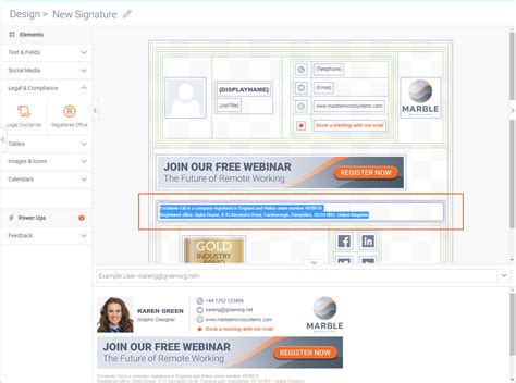working with the registered office signature element exclaimer cloud