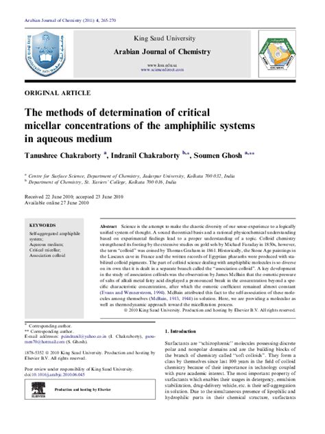 Pdf The Methods Of Determination Of Critical Micellar Concentrations