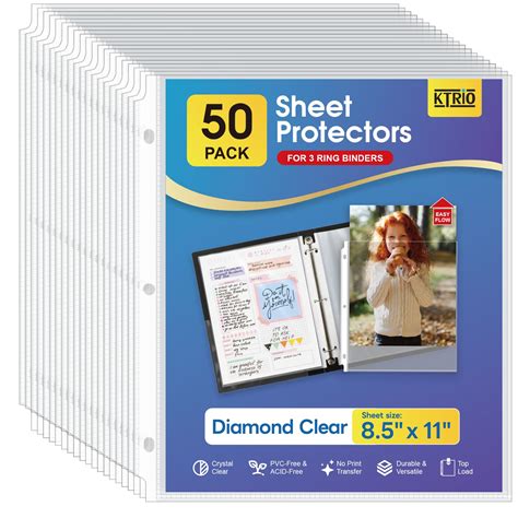 Ktrio Sheet Protectors 85 X 11 Inch Clear Page Protector For 3 Ring