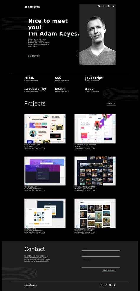 frontend mentor responsive page for singlepage developer portfolio