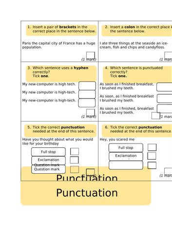 Punctuation Practice Questions Year 6 Sats Teaching Resources