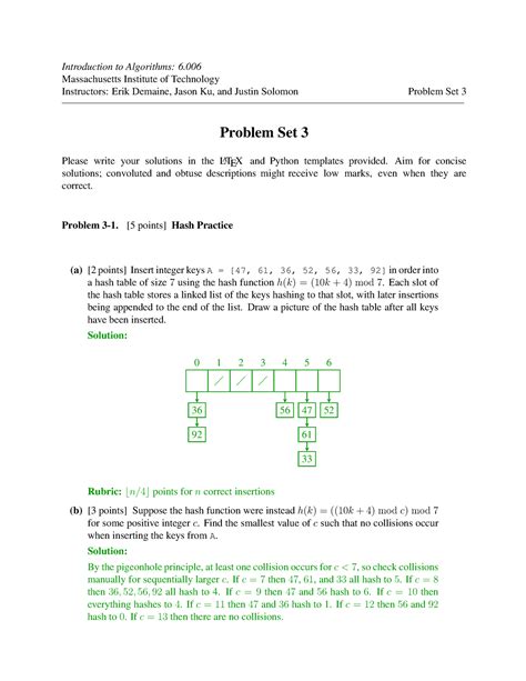 Problem Set 3 Solutions Introduction To Algorithms 6 Massachusetts
