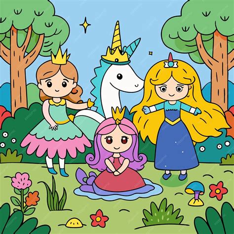 A Cartoon Illustration Of Princesses And Princesses Premium Ai