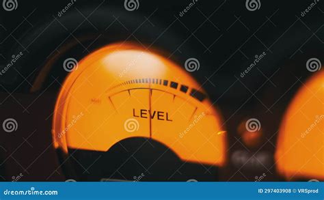 Two Analog Round Indicators Of Audio Signal Level With Yellow Backlight Stock Footage Video Of