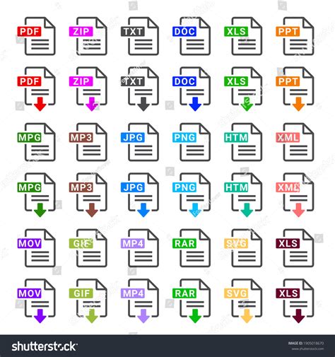 File Types Full Vector Icons Stock Vector Royalty Free 1905018670 Shutterstock