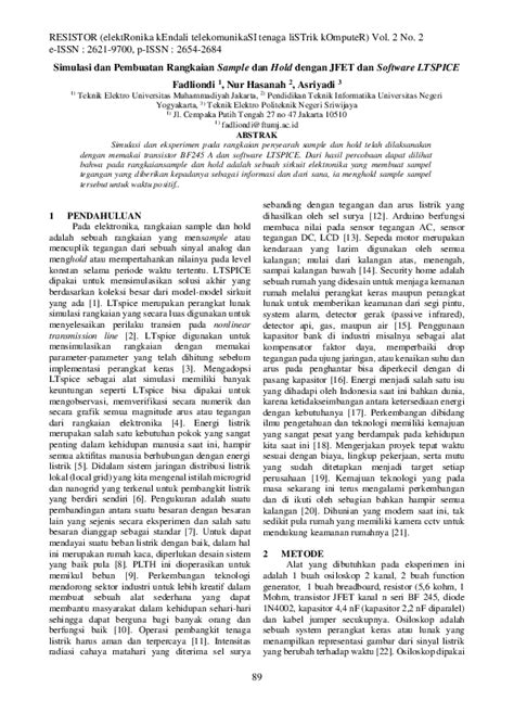 Pdf Simulasi Dan Pembuatan Rangkaian Sample Dan Hold Dengan Jfet Dan