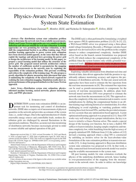 2020 Physics Aware Neural Networks For Distribution System State