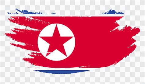 한국 북한 국기와 함께 그런지 브러시 스트로크 수채화 그림 깃발 포스터 국기의 배너 스타일 수채화 그리기 투명한 배경에 격리된 벡터입니다 가리기에 대한 스톡 벡터 아트 및