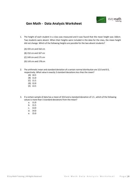 General Math Data Analysis Worksheet Pdf