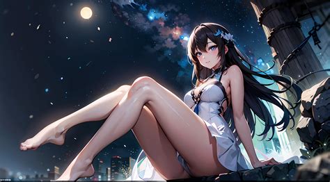Anime Girl Sitting On A Rock With Her Legs Crossed Trending On