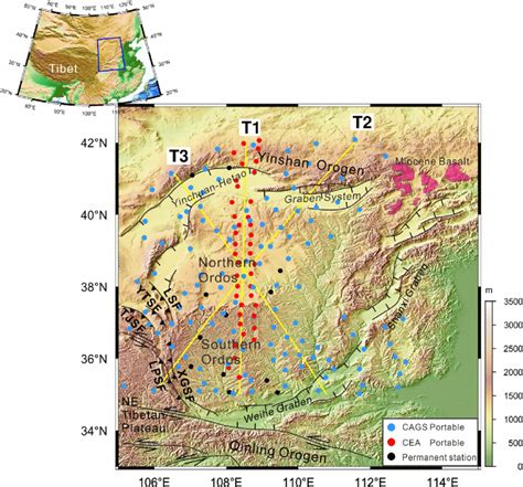 Topographic Map Of Ordos Block And Its Surroundings Black Lines Main