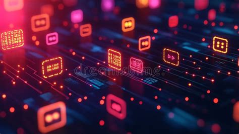 glowing digital matrix background with binary coded chat icons stock