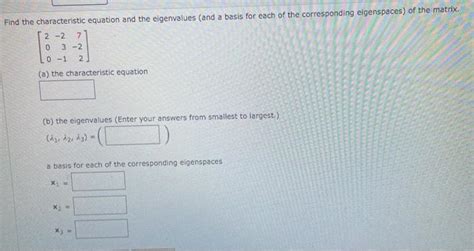 solved ind the characteristic equation and the eigenvalues