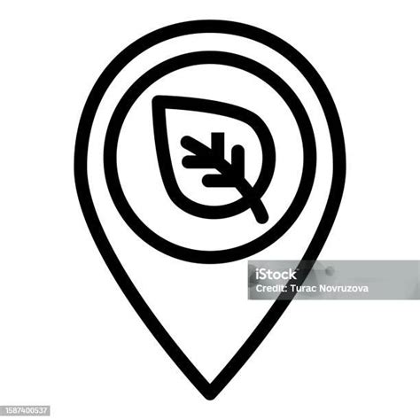 나뭇잎 선 아이콘이 있는 지도 포인터입니다 새싹 위치 벡터 그림은 흰색으로 분리되어 있습니다 식물 윤곽선 스타일이 있는 핀 및