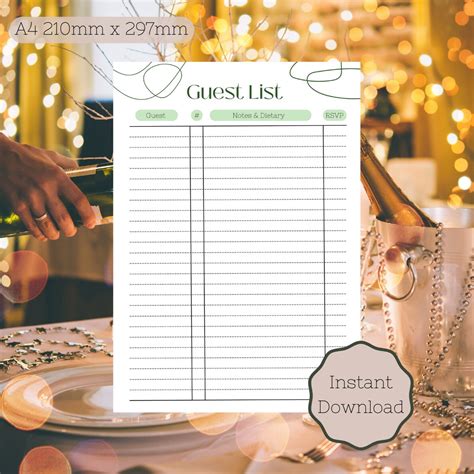 Printable Guest List And Event Plannerparties Birthdays Weddingseditable Planner With