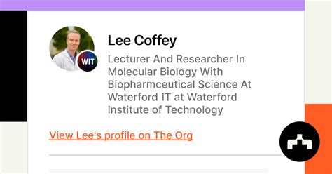 Lee Coffey Lecturer And Researcher In Molecular Biology With