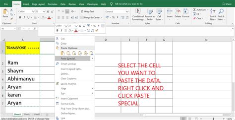 transpose data from column to row or row to column excel help