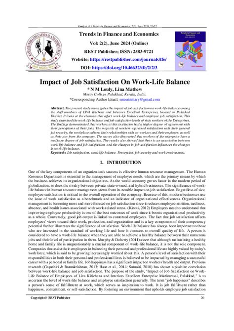 Pdf Impact Of Job Satisfaction On Work Life Balance