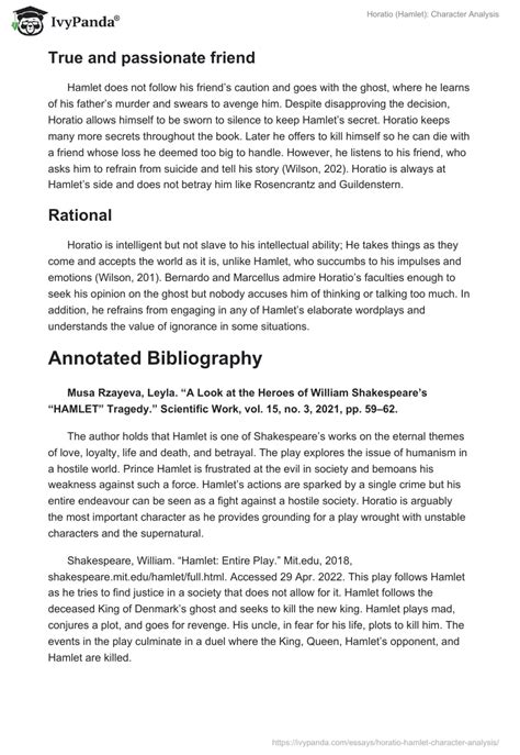 Horatio Hamlet Character Analysis 748 Words Essay Example