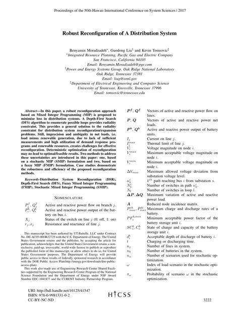 Pdf Robust Reconfiguration Of A Distribution System