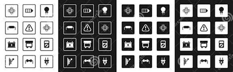 Set Light Emitting Diode Exclamation Mark Triangle Resistor Processor De Eletricidade Com