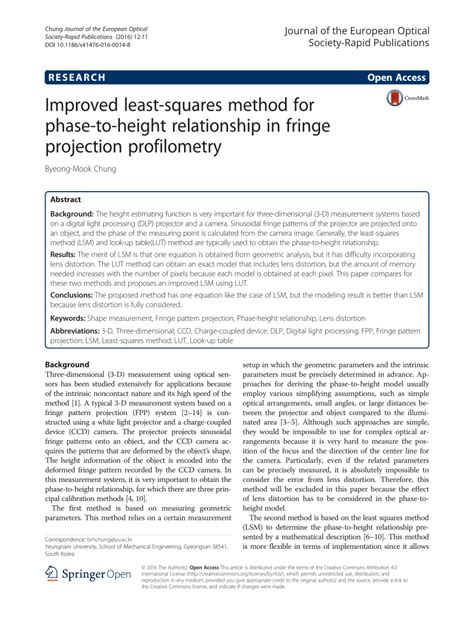 Pdf Improved Least Squares Method For Phase To Height Relationship In Fringe Projection