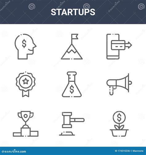 9 Startups Icons Pack Trendy Startups Icons On White Background Thin Outline Line Icons Such
